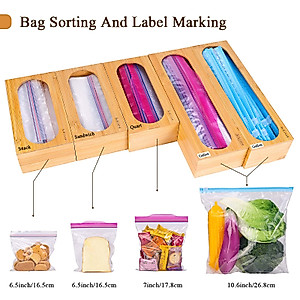 Ackitry Ziplock Bag Storage Organizer for Kitchen Drawer, 5 Pc Bamboo Premium Food Storage Bag Organizer Holders and Dispenser Compatible with Gallon, Quart, Sandwich, Snack, Candy Variety Size Bags
