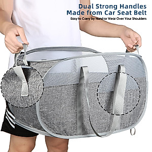 Collapsible Laundry Baskets, Foldable Mesh Clothes Hamper with Reinforced Handles, Durable Pop Up Hampers for Laundry, Tear Proof & Easy to Carry Laundry Hamper for Home, Laundry, Dorm, Travel Grey