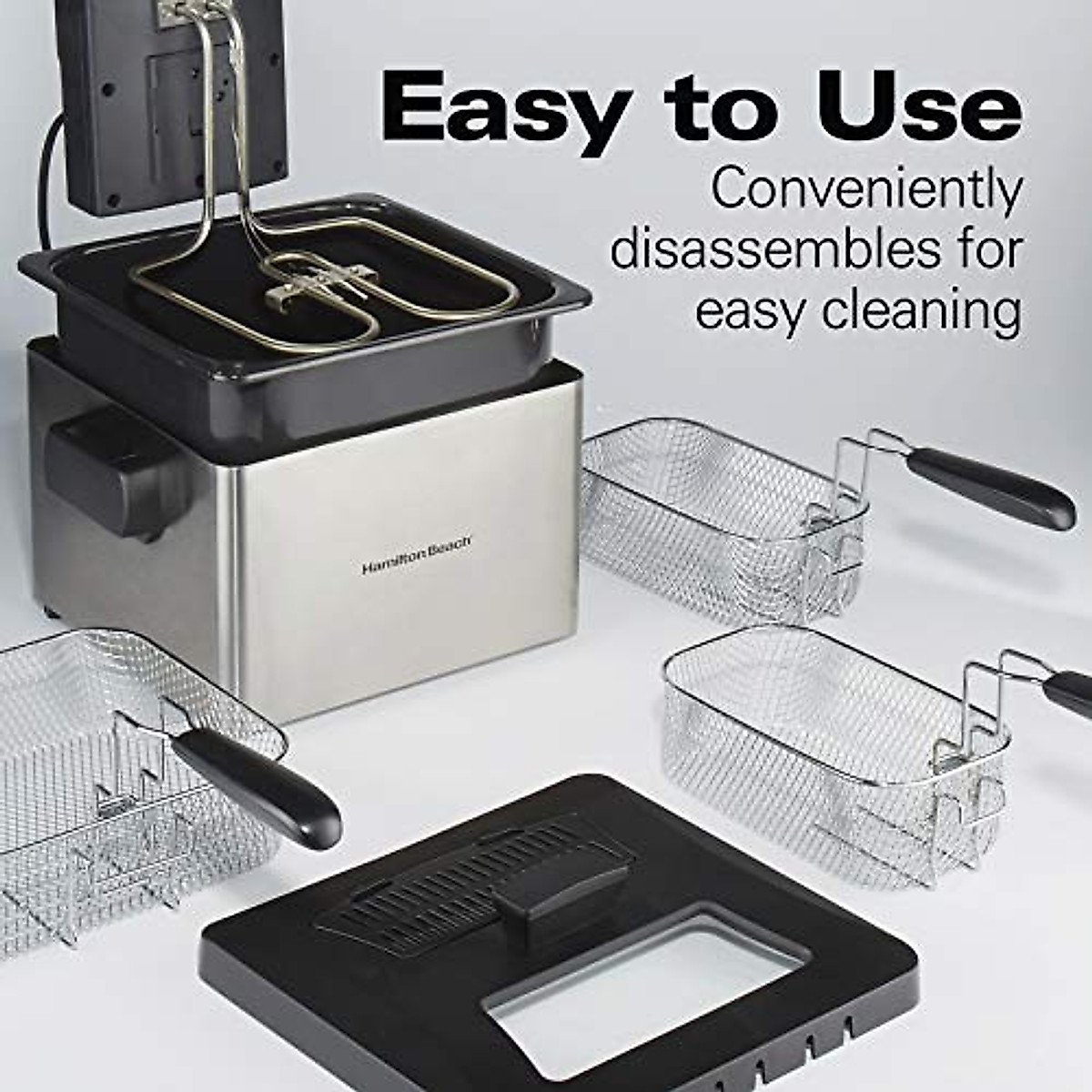 Hamilton Beach Triple Basket Electric Deep Fryer, 19 Cups / 4.5 Liters Oil Capacity, Lid with View Window, Professional Style, 1800 Watts, Stainless Steel (35034)