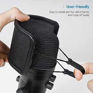 FIFINE USB Studio Recording Microphone Computer Podcast Mic with Pop Screen for PC, PS4 (K690+U1)