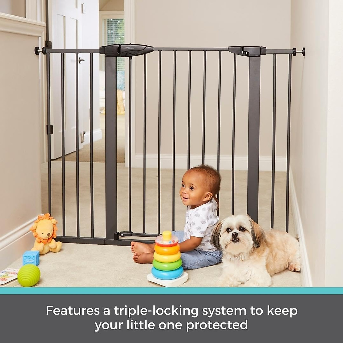 Toddleroo by North States Riverstone Extra Tall & Wide Self-Closing Baby Gate with Door. Pressure Mounted Baby Gates for Doorways, Child Gate Fits Openings 29.75” to 52” Wide. (36" Tall, Graphite)