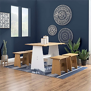 Linon Delk Pine Wood Small Backless Benches Set of 2 in Honey