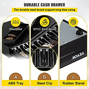 VEVOR Cash Register Drawer 13" 12 V for POS System with 4 Bill 5 Coin Cash Tray Removable Coin Compartment & 2 Keys Included, RJ11/RJ12 Cable for Supermarket Bar Coffee Shop Restaurant
