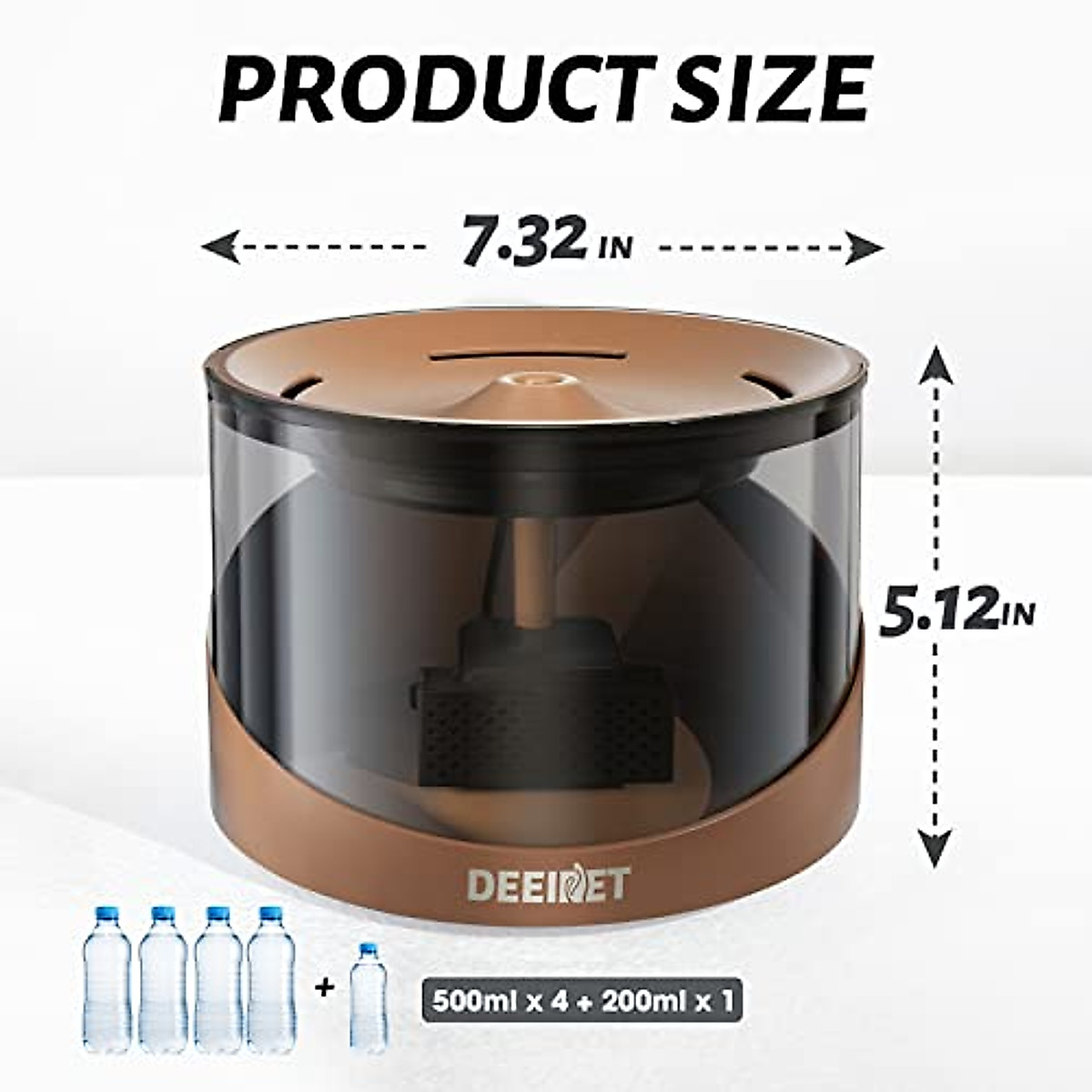 DEEIPET Cat Water Fountain, 2.2L/74oz Ultra Quiet Cat Fountain Water Bowl with Filter, Automatic Pet Water Fountain with an Adapter and Colorful LED Indicator, for Cats, Dogs, and Small Pets