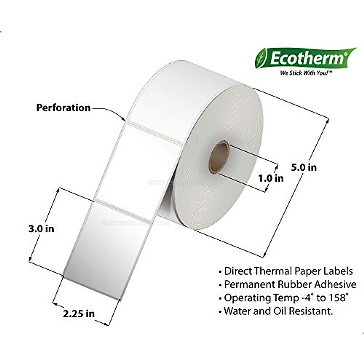 Ecotherm 2.25x3 Thermal Labels - 840 Paper Stickers Per Roll - 6 Rolls - fits Zebra LP2824, LP2844, GC420, GK420, GX430, ZD220, ZD410, ZD420, ZD500, ZD620, ZP-500, GT800 Direct Thermal Printers