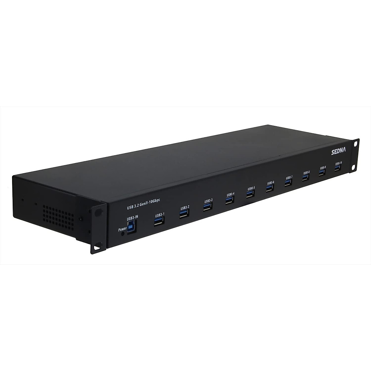 SEDNA - 19 Inch 1U Rack Mount 10 Port USB 3.2 Gen II Hub (10Gbps) with 5V 10A AC/DC Adapter