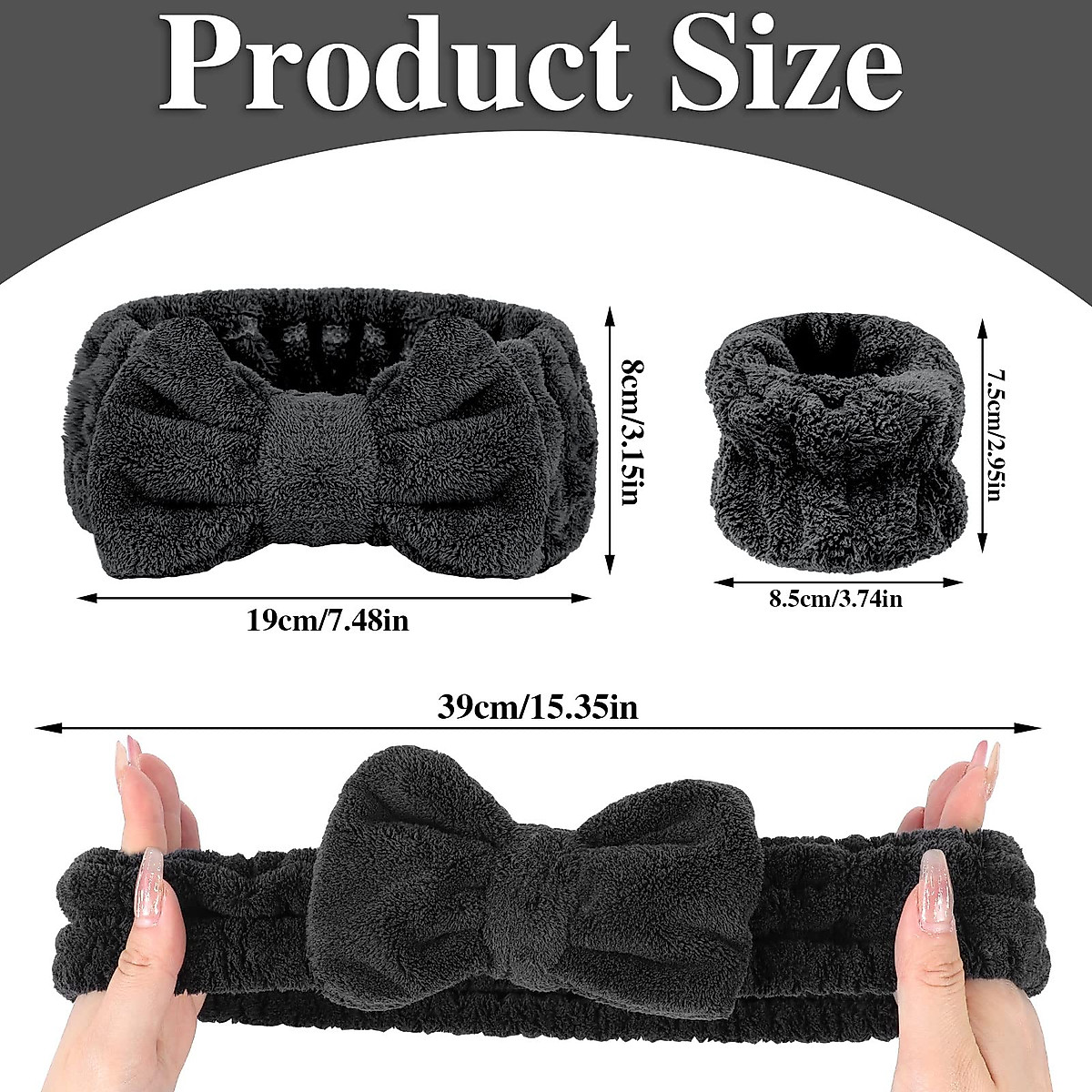 BESARME 3 Pieces Face Wash Headband and Wristband Set Spa Headband Makeup Skincare Headbands Hair Accessories for Women Wrist Towels Wrist Bands for Washing Face (Black)