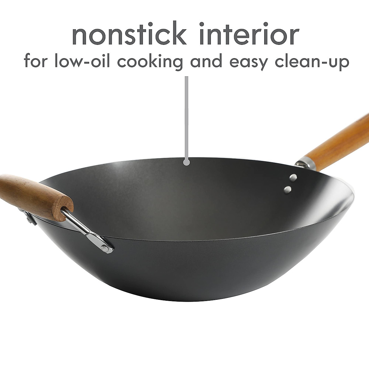 Kenmore Hammond Flat Bottom Carbon Steel Wok, 14-Inch, Black