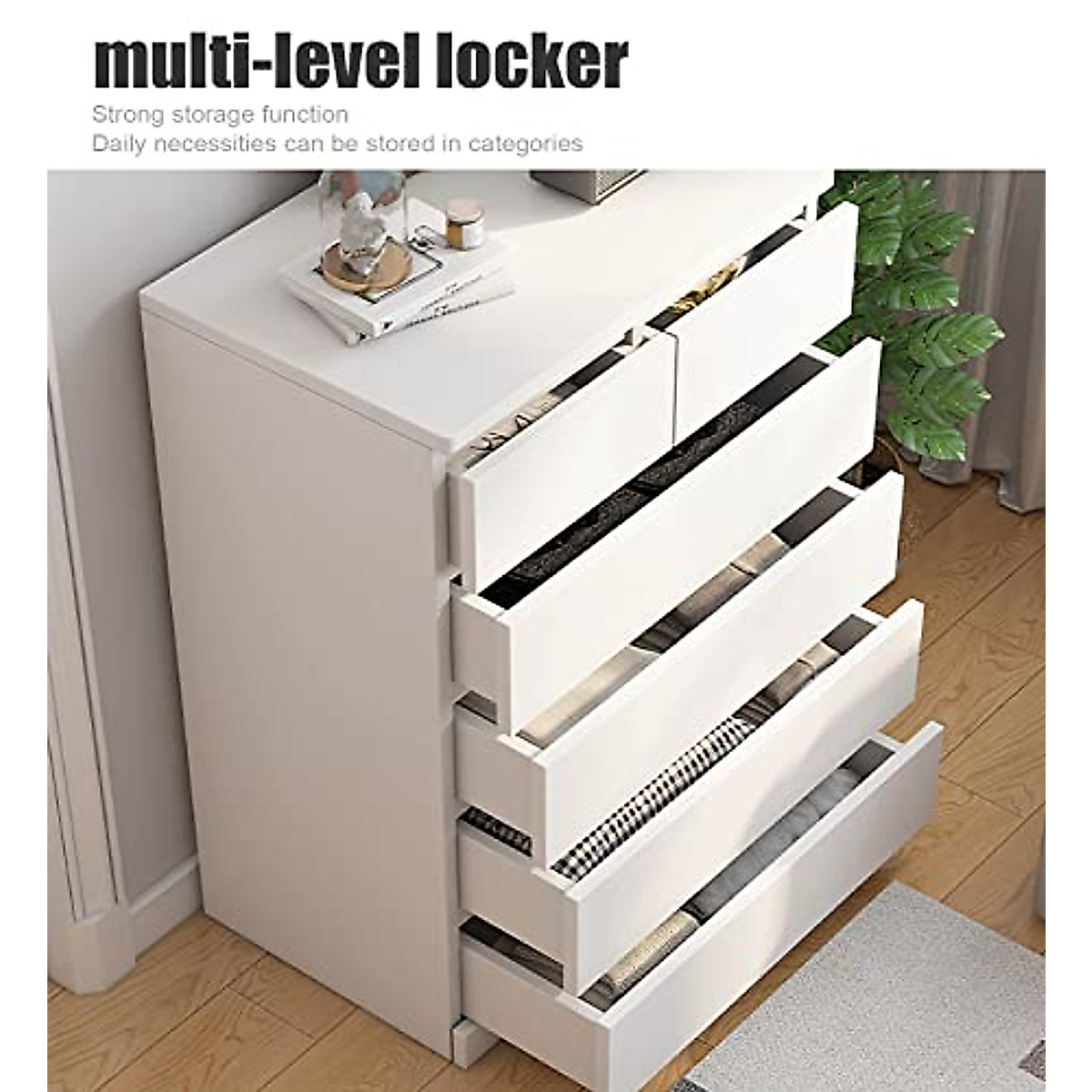 DRAMLOR 6 Drawer Tall White Dresser, Simple and Modern Wood Tall Dressers for Bedroom, 6 Drawer Chest of Drawers Closet Organizers and Storage Suitable for Living Room, Bedroom, Hallway
