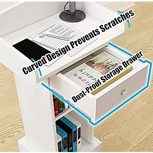 EESHHA Lectern Portable Lecterns Spacious Drawer Podium Stand High Density Board Teacher Podiums with Open Storage Simple Standing Lectern