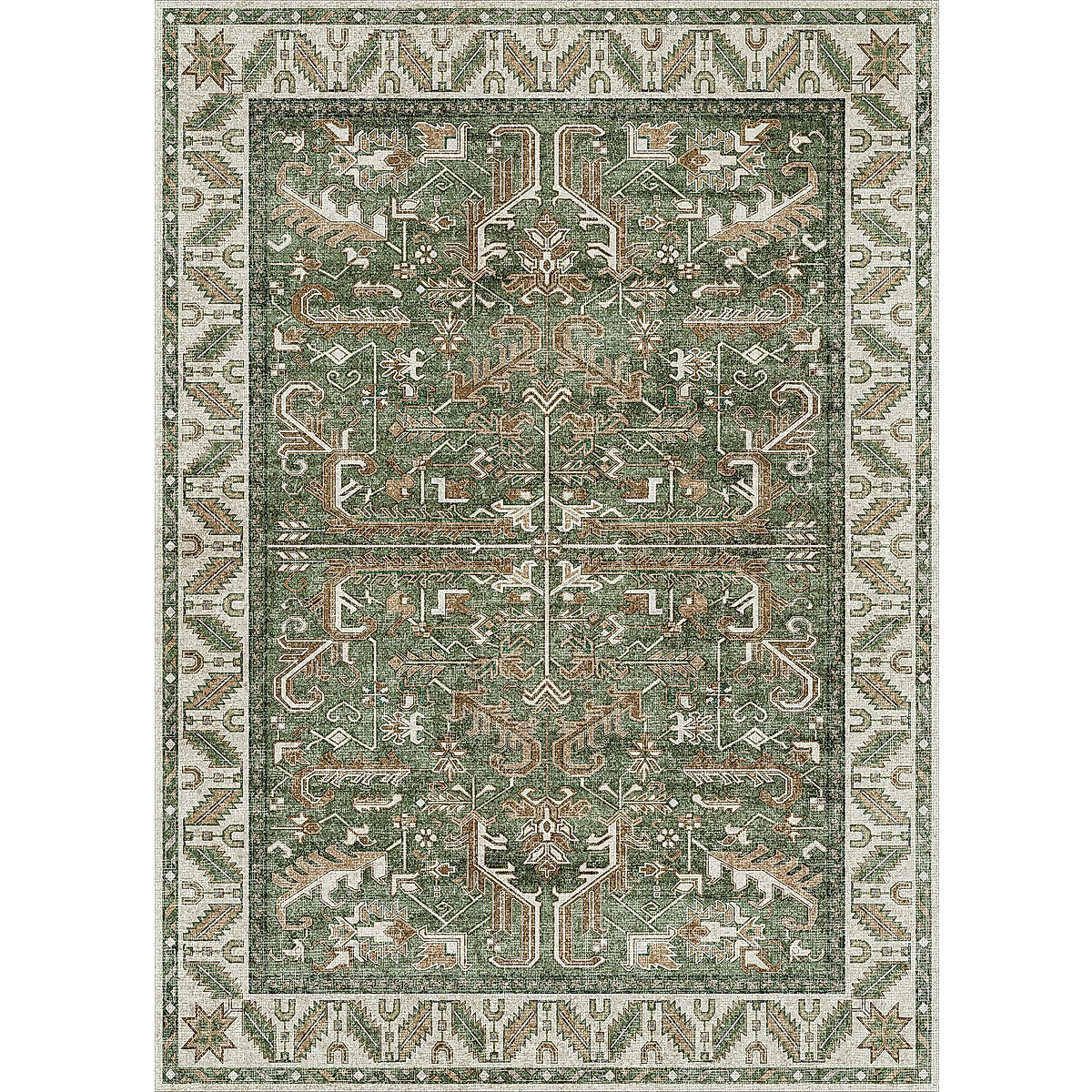 Valenrug Washable Rug 6x9 - Ultra-Thin Antique Collection Area Rug, Stain Resistant Rugs for Living Room Bedroom, Distressed Vintage Rug(Green, 6'x9')