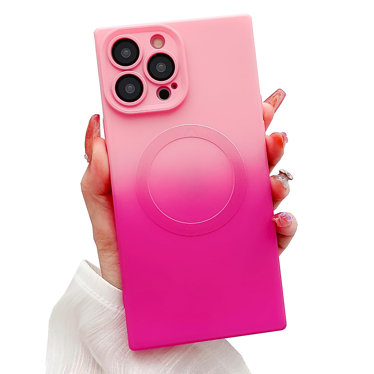 SobLn for Rectangle iPhone 13 Pro Max Case Magnetic Gradient Color Compatible with MagSafe Silicone Slim Anti-Scratch Shockproof with Full Camera Lens Protection for Women Men Phone Case (Pink Red)