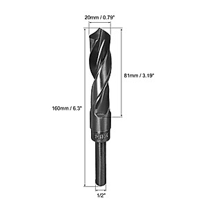 uxcell Reduced Shank Drill Bit 20mm Black Nitride Coated with 1/2 Inch Straight Shank, High Speed Steel HSS 9341 Twist Drill Bit for Stainless Steel Alloy Metal Plastic