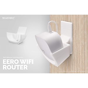 Screwless Wall Mount for Eero Mesh WiFi Holder, Tilted for Max Reception, Custom Design (NOT Compatible with Eero 6/Pro 6/Beacon), Strong VHB Adhesive, No Tools, No Mess, White by Brainwavz