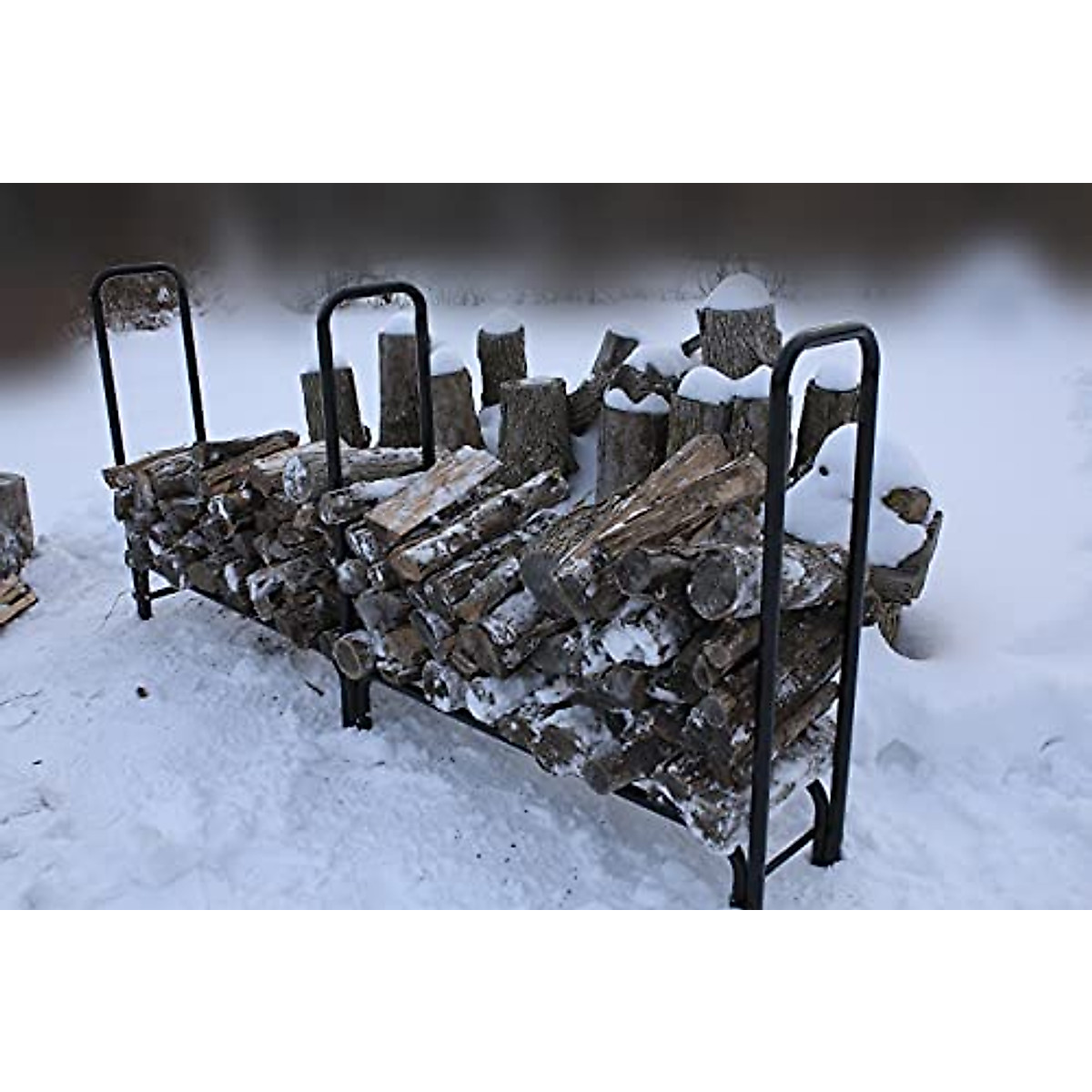 BLUEHOME 8ft Heavy Duty Indoor Outdoor Firewood Storage - Log Rack with Waterproof Cover and Log Carrier Combo – Black Steel Tubular Log Holder for Fire Pits and Fireplaces – Easy to Assemble