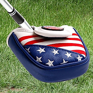 Golf Putter Cover, Golf Club Head Covers Mallet Putter Headcover Synthetic Leather Golf Blade Putter Cover with Magnetic Closure & America USA Style for Golf Putter Covers for Blade Putter Covers