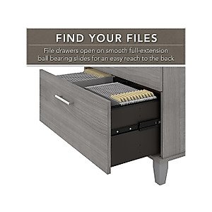 Bush Furniture Somerset 60W Office Desk with Lateral File Cabinet and 5 Shelf Bookcase in Platinum Gray