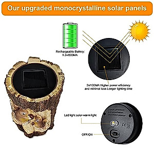 KagoLing Solar Garden Lights, Garden Decor Squirrel Lawn Ornaments Waterproof LED Tree Stump Garden Decorations Outdoor Decoration Landscape Lights for Garden,Patio,Backyard,Lawn,Pathway,Ground