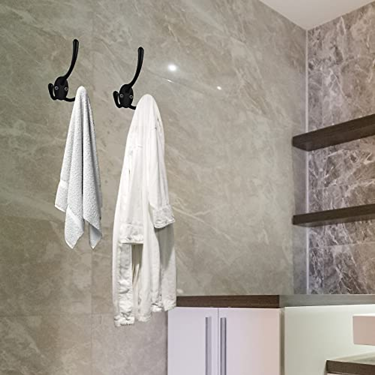 IBosins 7 Pack Big Heavy Duty Three Prongs Coat Hooks Wall Mounted with 14 Screws Retro Double Utility Rustic Hooks for Thick Coat, Big Heavy Bag