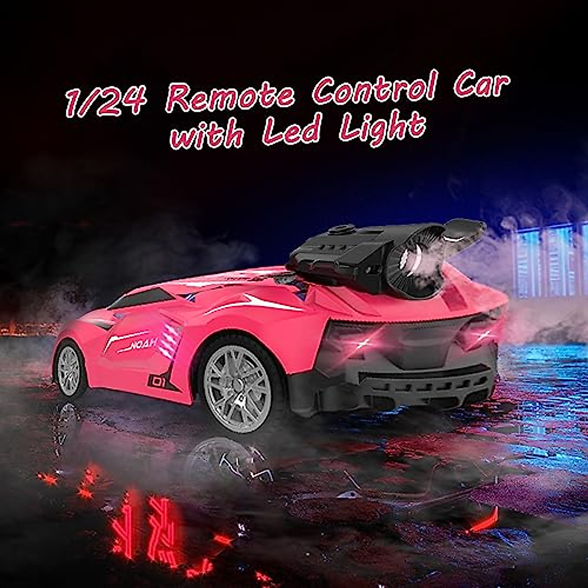 OLMURI Kids Remote Control Car, 1:24 RC Car Toys with Spray, 2.4Ghz LED Light Pink RC Drift Racing Car, Toys Car Gifts for Kis 6-12 and Girls