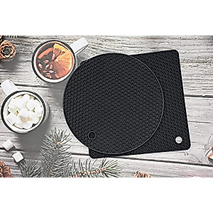 FELIBAY Silicone Trivet Flexible Pot Mats Non Slip Potholder Heat Resistant Kitchen Trivet Hot Pads, Multi Purpose Pot Holder Jar Opener Spoon Holder Oven Mitts (Black)