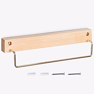 Navaris Hand Towel Holder - Wall Mounted Wood and Copper Rail for Holding Hand Towels - 11-3/4" Wooden Rack Small Metal Hang Bar for Bathroom Kitchen