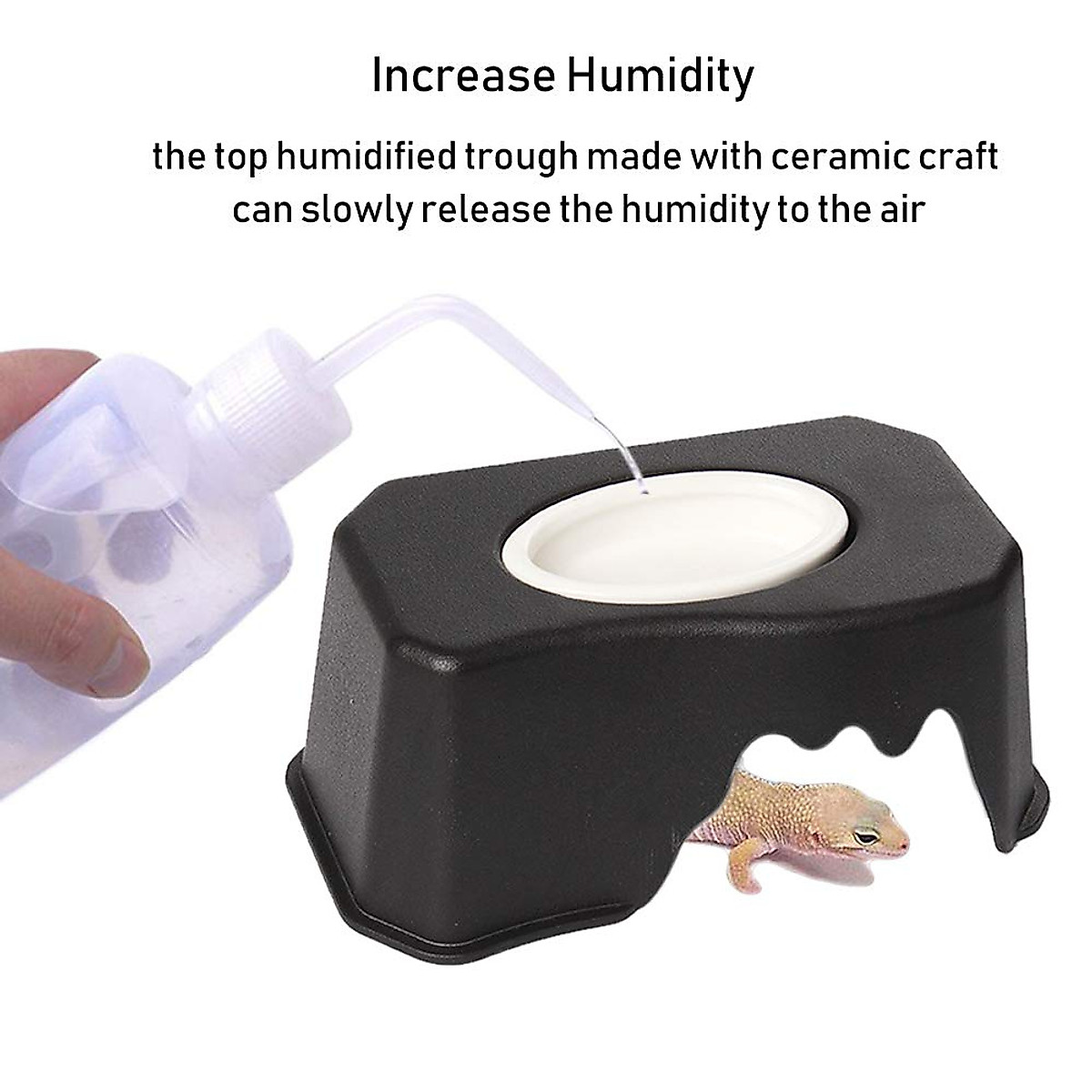 Gecko Hideout Box with Wider Entrance, Hide Cave with Sink to Increase Humidity and Water Supply, Habitat Water Bowl for for Lizards, Turtles, Reptiles, Amphibians, Small Snake