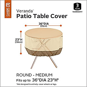 Classic Accessories Veranda Water-Resistant 36 Inch Round Patio Table Cover, Outdoor Table Cover, Pebble/Bark/Earth