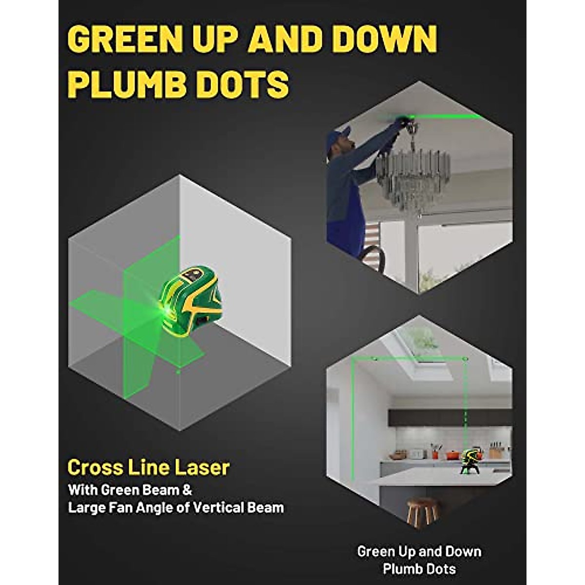 APEXFORGE X3 131ft Green Laser Level, Cross Line Laser with 2 Plumb Dots, 4500mAh Rechargeable Battery with Type-C Charging Port, Self-Leveling & Manual & Pulse Mode
