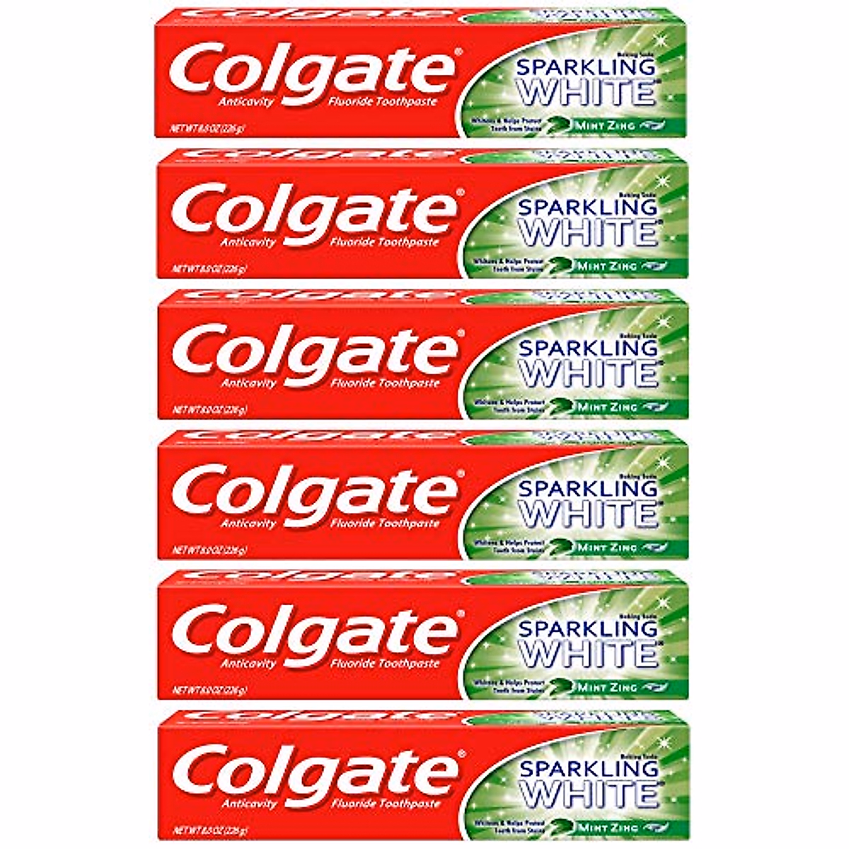 Colgate Sparkling White Whitening Toothpaste, Mint - 8 ounce (6 Pack)