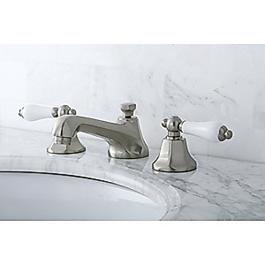 Kingston Brass KS4468PL Metropolitan Widespread Lavatory Faucet with Porcelain Lever Handle, Brushed Nickel