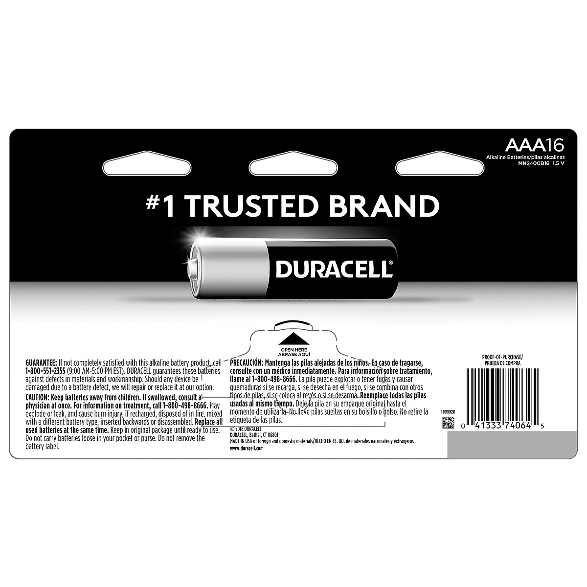 Duracell - CopperTop Alkaline Batteries with Duralock Power Preserve Technology, AAA, 16/Pk MN2400B16Z (DMi PK