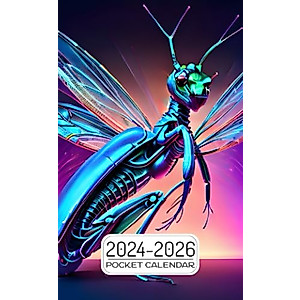 Pocket Calendar 2024-2026: Two-Year Monthly Planner for Purse , 36 Months from January 2024 to December 2026 | Cyberpunk praying mantis | Galaxy illustration