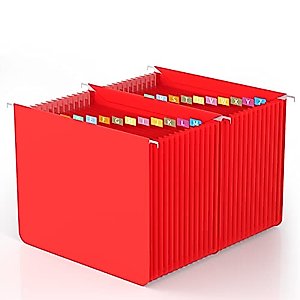 Expandable Hanging File Folders,Expanding Hanging File Folder Letter Size,28 Pockets Plastic Filing Cabinets,Accordion Paper,File,Bill Organizers,Large Capacity Colored a-z Tabs,Sturdy,Red
