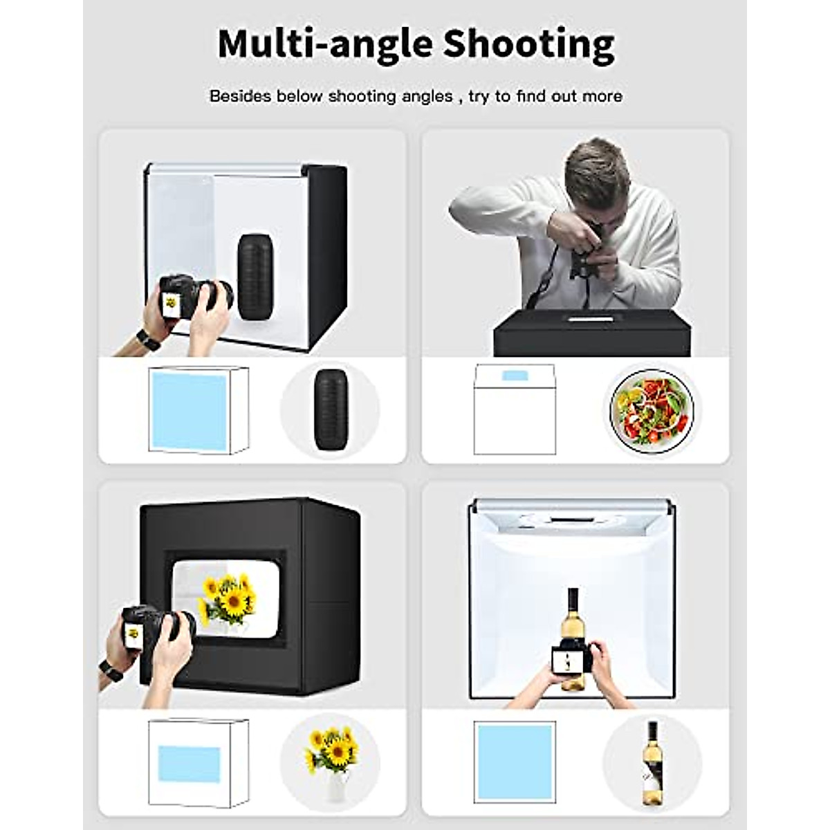 Glendan Light Box Photography, Portable Photo Studio Light Box, 16" x 16" Professional Dimmable Shooting Tent Kit with 216 LED Table Top Light & 6 Backdrops Photo Box for Product Photography