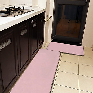 Midetoy Kitchen Rugs and Mats Set Light Pink Anti Fatigue Kitchen Rug Non Slip Floor Rugs Indoor Outdoor 17"X48"+17"X24"