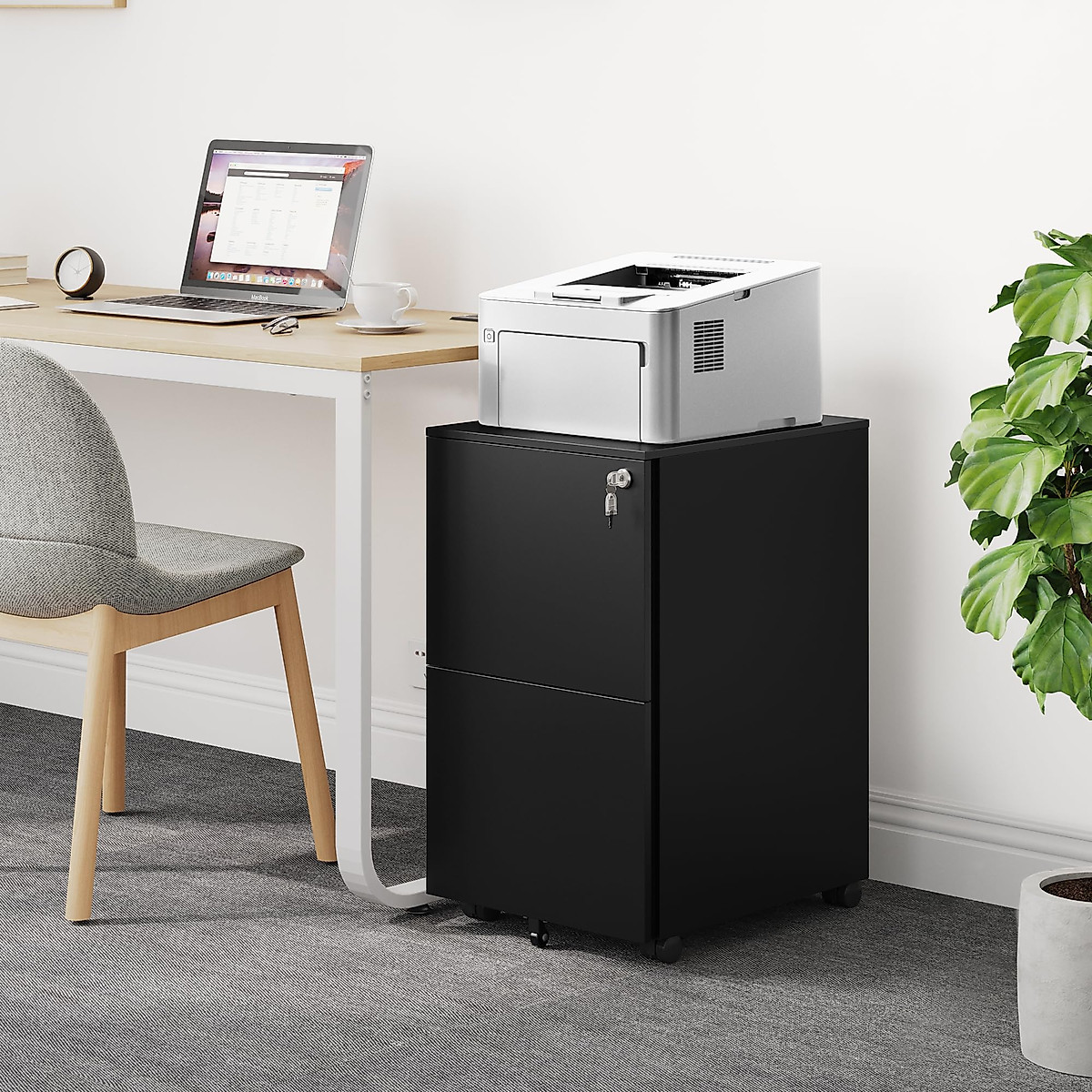 YITAHOME 2-Drawer Mobile File Cabinet with Lock, 18.9” Deep Office Filing Cabinet for Legal/Letter, Pre-Assembled Vertical Metal File Cabinet Except Wheels Under Desk Black