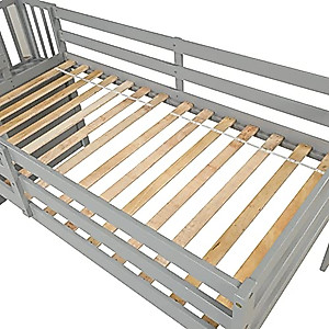 HomSof Loft Bed with Stairs and Storage,Gray