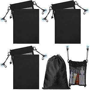 Sweetude 3 Set 14 x 10 Inch Shower Bag Tote 11 x 9 Inch Mesh Shower Caddy Toiletry Organizer with 2 Suction Cup Hanging Cord Shower Caddy Bag Zipper and Drawstring Pouch for Bath Dorm Gym Camping
