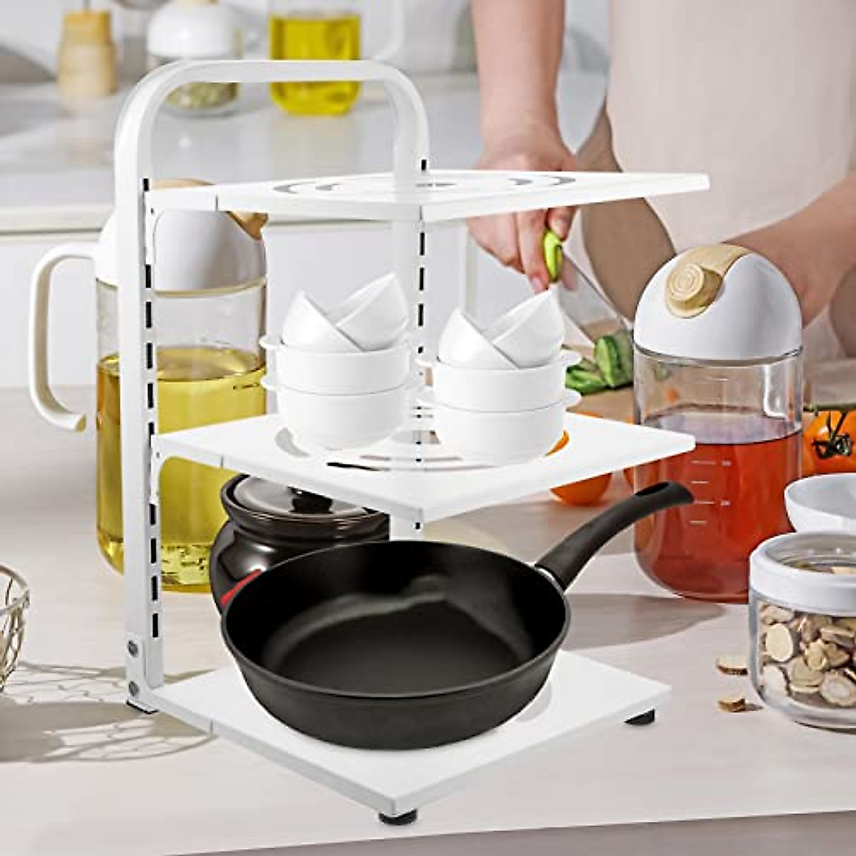 Alipis Multi-Layer Pot Rack White Standing Frame Carbon Steel Cupboard