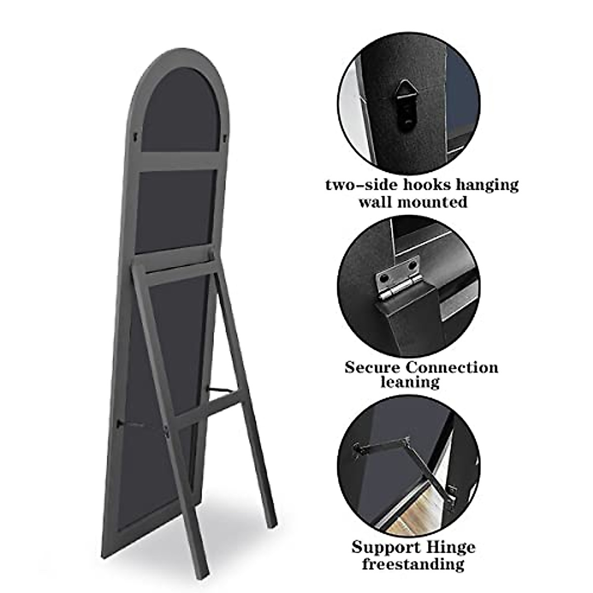 ZMYCZ Full Length Mirror 64"x21" Sleek Arched-Top Floor Mirror with Stand, Large Wall Mirror Standing Hanging or Leaning Against Wall Full Body Mirror for Bedroom, Black