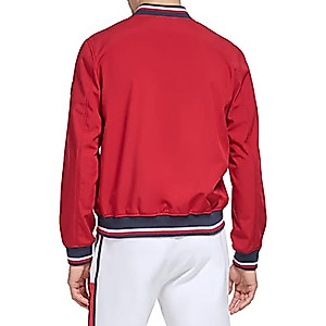 Tommy Hilfiger Men's Lightweight Varsity Rib Knit Bomber Jacket, Red, X-Small