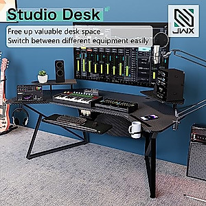 JWX Keyboard Tray Under Desk Slide Out, Large Under Desk Mounted Keyboard Drawer Adjustable Height with Mouse pad & Soft-Touch wristpad for Standing Desk, Gaming Home Office Desk