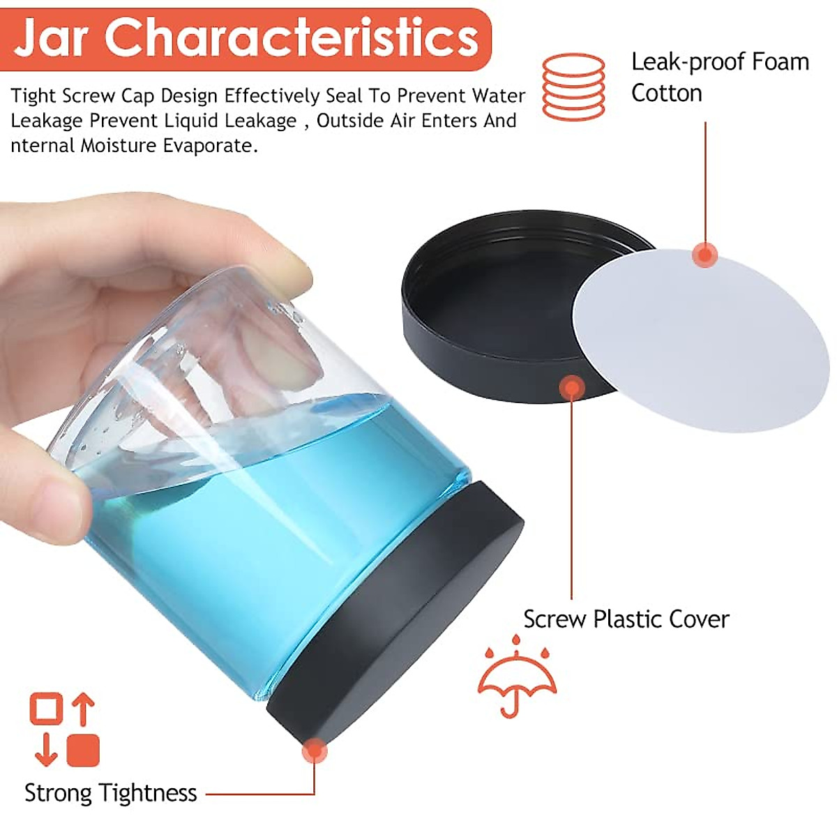 NOIRUC-CZ Jars with Lids, 48pcs 8 oz Plastic Containers with Lids Pen Labels Leak Proof BPA Free Airtight Refillable Clear Small Containers Storage Jars for Storing Dry Food Makeup Slime Honey Jam