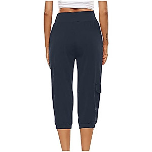 SMIDOW Linen Pants Women Capri Pants for Women Dressy Casual Drawstring Elastic High Waist Cotton Linen Trousers Active Running Sweatpants