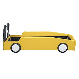 ACQCA Twin Size Car-Shaped Platform Bed with Wheels,Automotive Design Bed Frame w/Rails and Slat Support for Kids Boys Girls Teens, Easy Installation, Gray