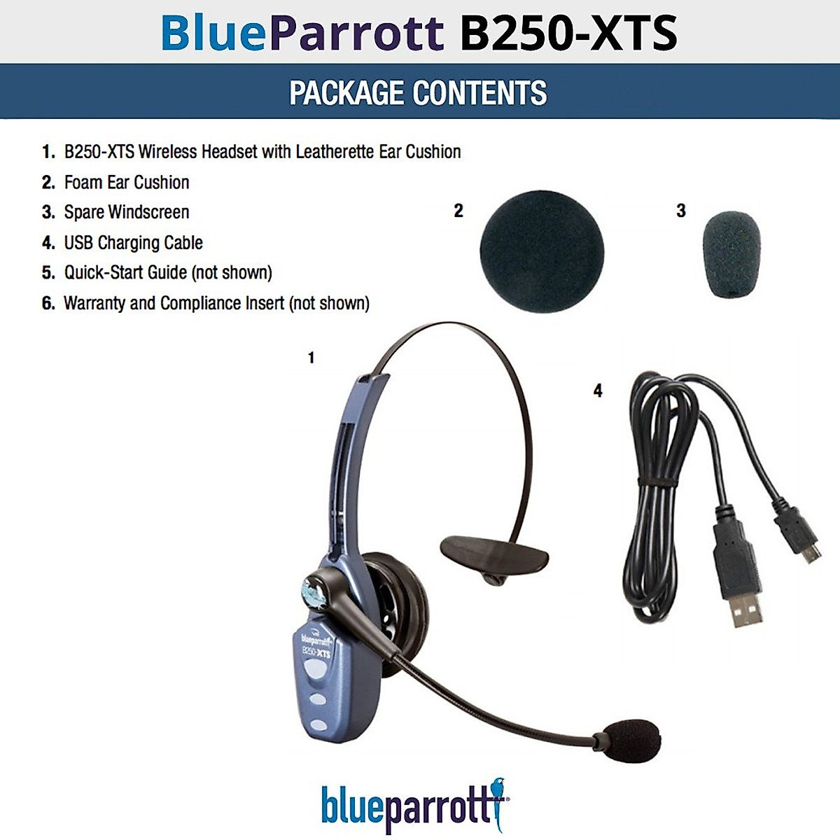 VXi BlueParrott B250-XTS (203100) Bluetooth Headset Micro USB Charging (Renewed)
