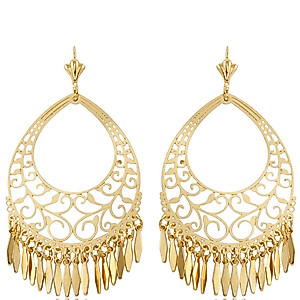 Barzel 18K Gold Plated Filigree Cut-out Dangling Chandelier Earrings - Made in Brazil