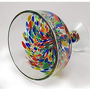 Mexican Hand Blown Glass – Set of 4 Hand Blown Margarita Glasses Confetti Carmen (16 oz)