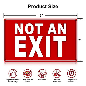 Not an Exit Signs Stickers-No Exit Door Sign Self Adhesive Vinyl Stickers- 12 x 7 Inches Decal Not an Exit Signs Label - Laminated for Ultimate UV - Resistant PVC - Weather&Scratch Resistant - Indoor & Outdoor Use - White Text on Red Base (4 Pack)